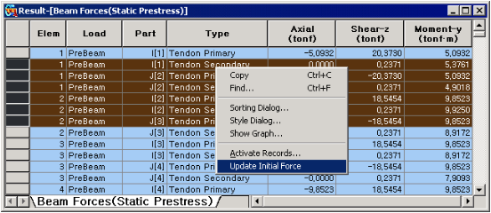 Beam Forces(Static Prestress) – MIDAS Support