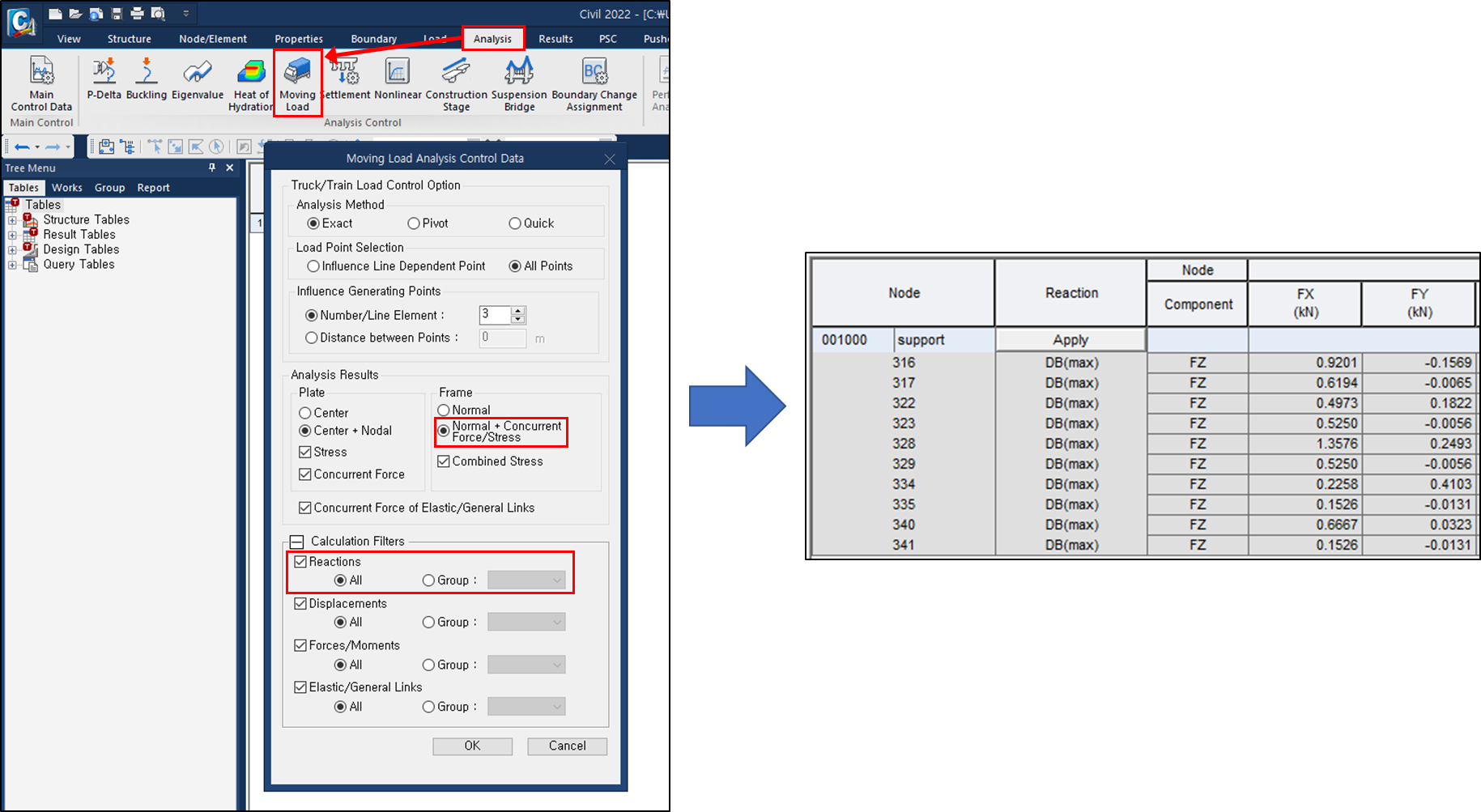 I cannot check the Concurrent Reaction for moving loads. – MIDAS Support