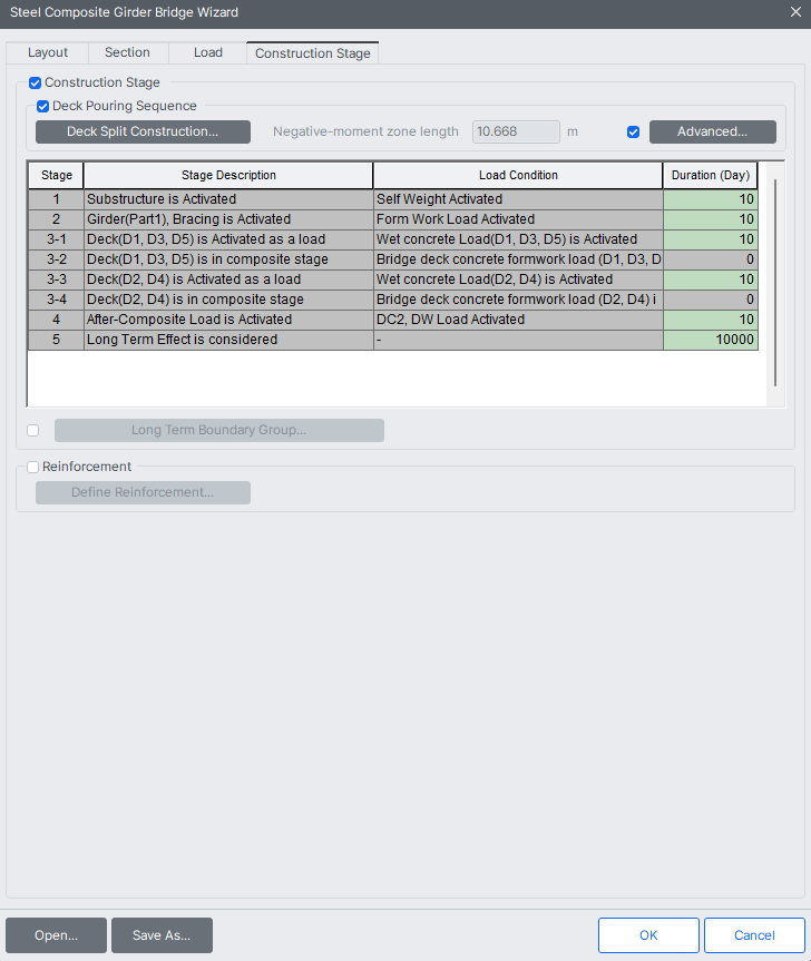 Steel Composite Girder Bridge Wizard - Construction Stage – MIDAS Support