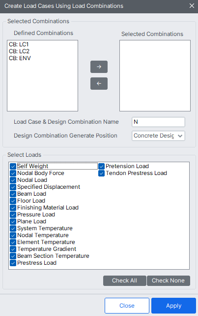 Create Load Cases Using Load Combinations – MIDAS Support