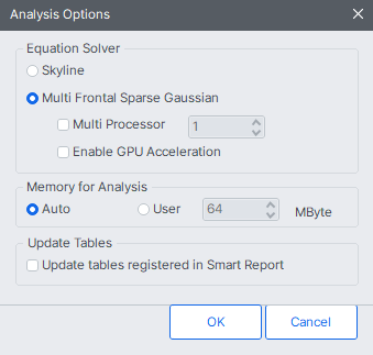 Analysis Options – MIDAS Support