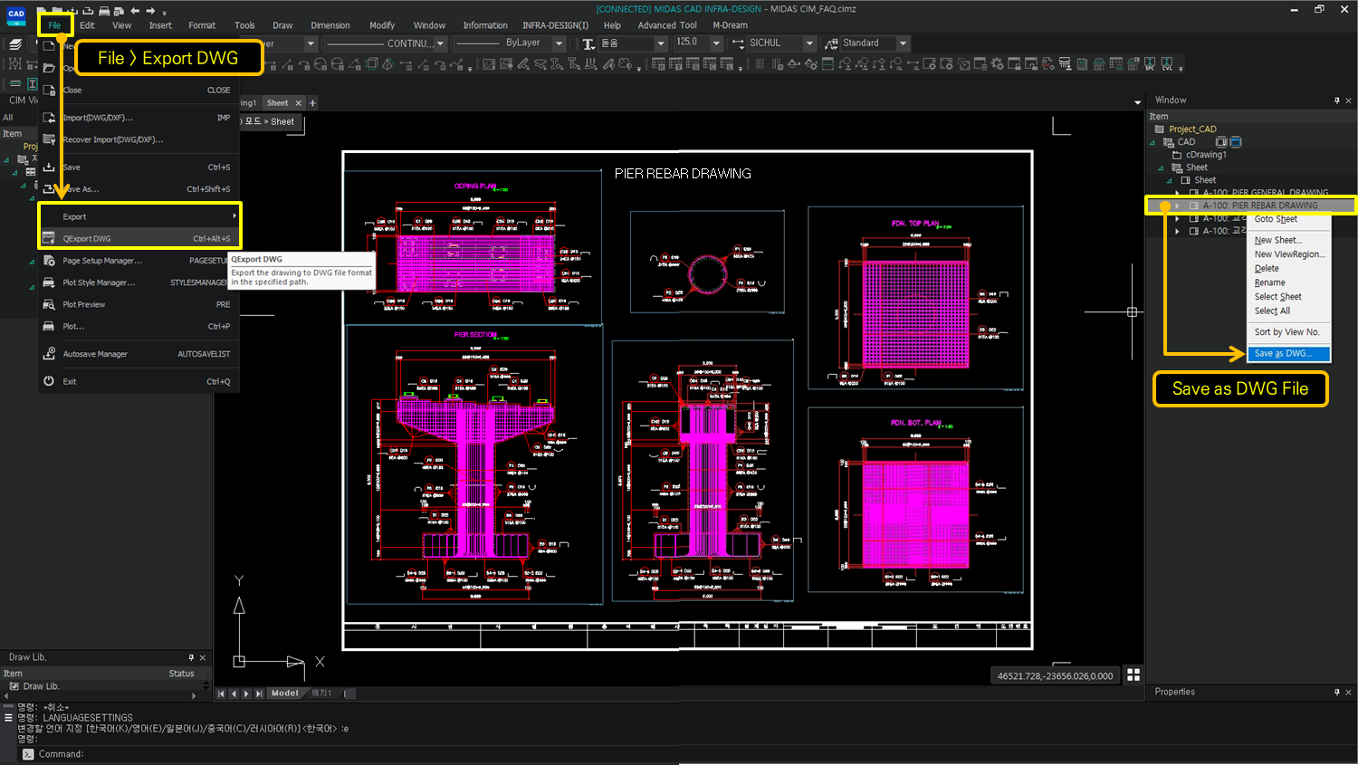 [CAD ID] How to Create a 2D Drawing (Rebar Drawing) – MIDAS Support