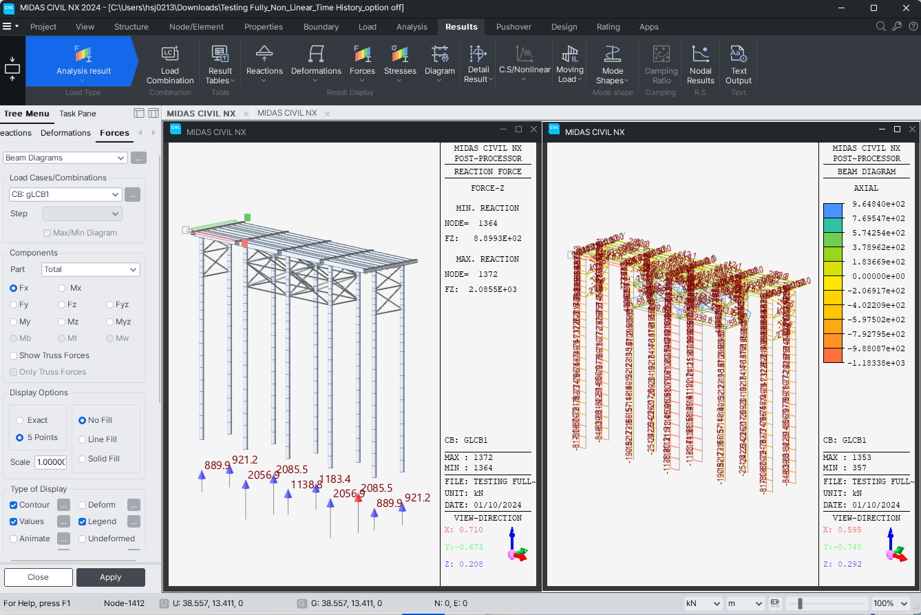 The axial and reaction forces are different for response spectrum loads ...
