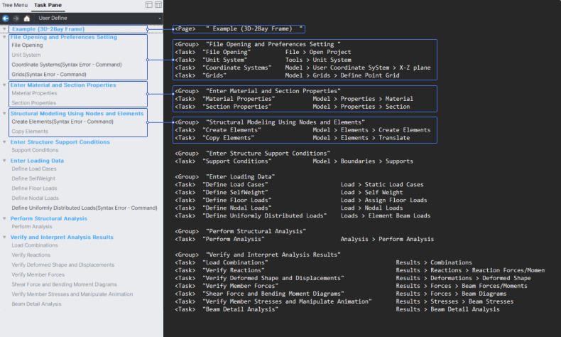Task Pane – MIDAS Support