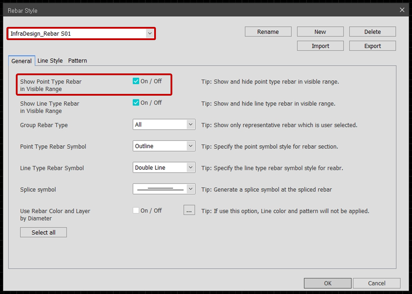 [CAD ID] After integration with CAD INFRA-DESIGN in CIM, point rebars within the visible range ...