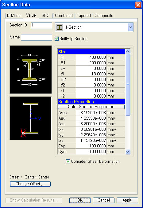 Section Properties (Value) – MIDAS Support