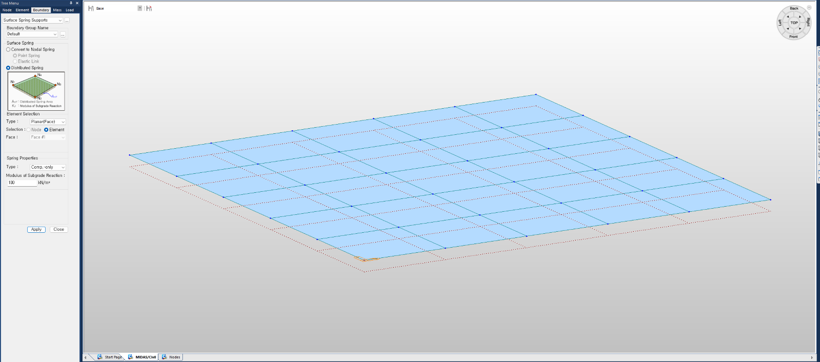 [CIVIL] 플레이트 요소 하부에 Surface Spring Support의 distributed타입으로 압축전담 스프링이 적용되어 있는데, 수평하중에 의해 인장 반력이 ...
