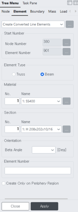 Create Converted Line Elements – MIDAS Support