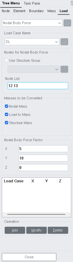 Nodal Body Force – MIDAS Support