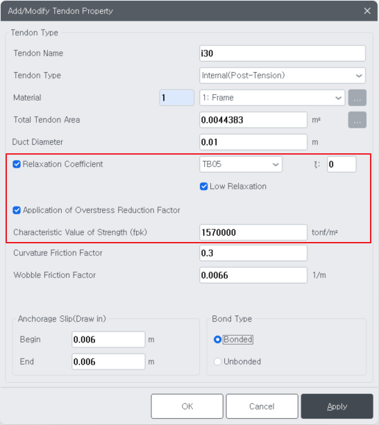 Tendon Property – MIDAS Support