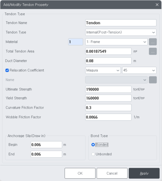 Tendon Property – MIDAS Support