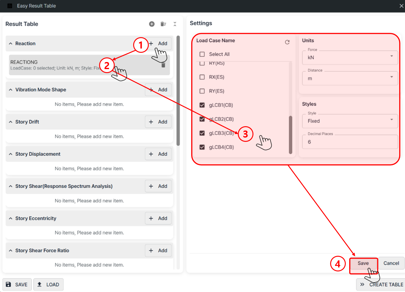 Easy Result Table – MIDAS Support
