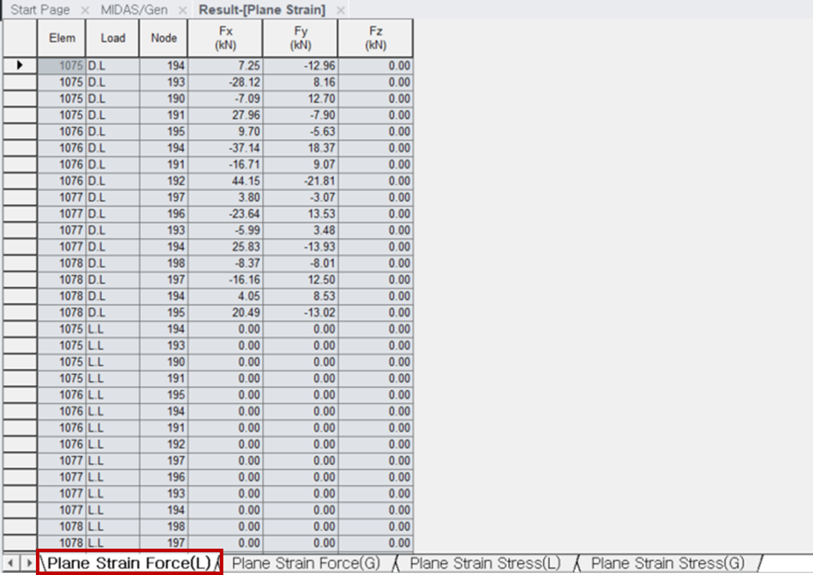 Force & Stress Table – MIDAS Support