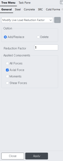 Modify Live Load Reduction Factor – MIDAS Support