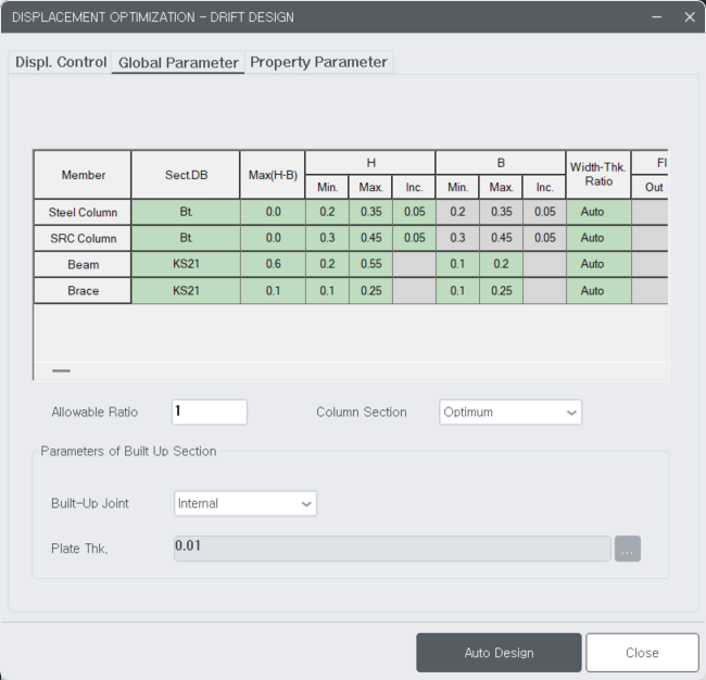 Displacement Optimal Design – MIDAS Support