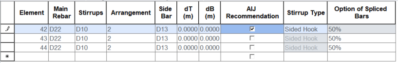 Design Criteria for Rebar by Members Table – MIDAS Support