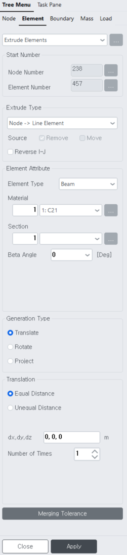 Extrude Elements – MIDAS Support