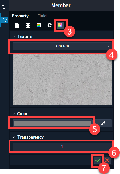 [CIM] How can I change 'Texture' and 'Color' of a member? – MIDAS Support